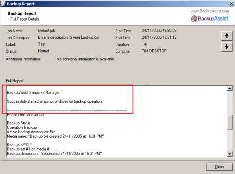 BackupAssist - Open File Backups