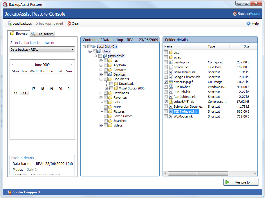 The New Backupassist V6 Restore Console