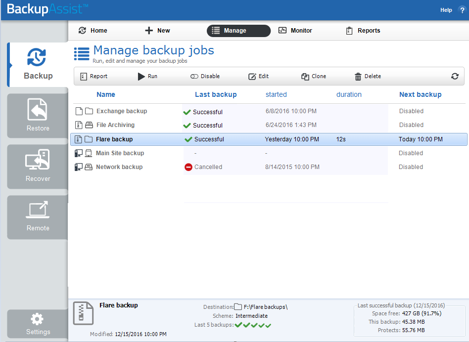Managing backup jobs